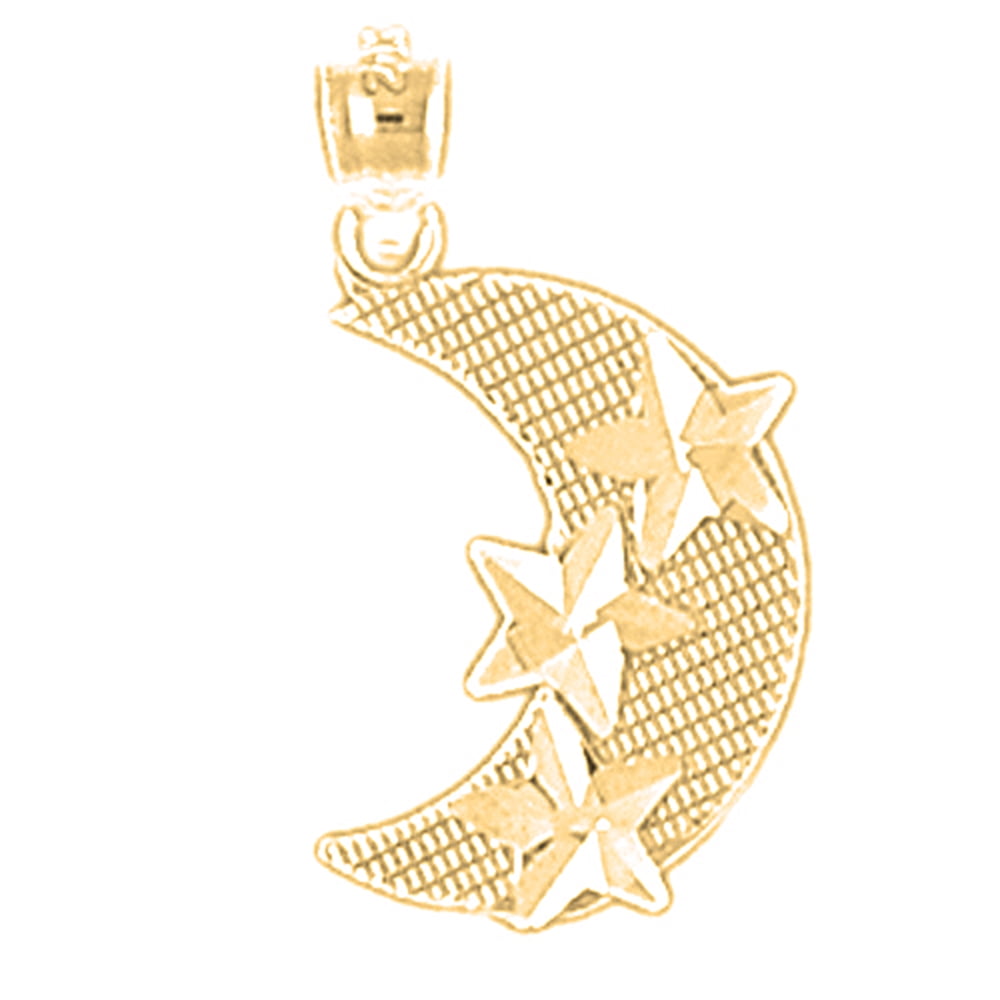 18K Yellow Gold Moon With Star Pendant - 22 mm - Walmart.com