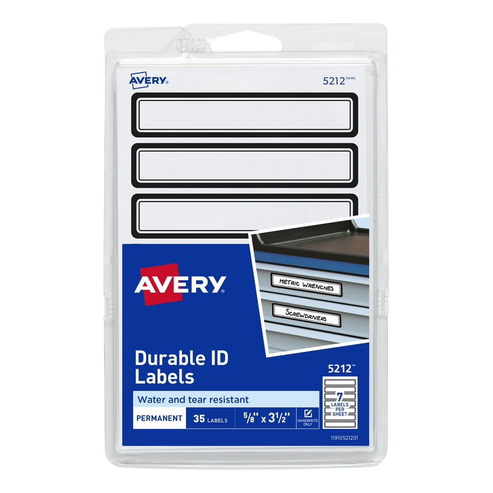 Avery Durable ID Labels, Permanent Adhesive, Black Border, Handwrite, 5 ...
