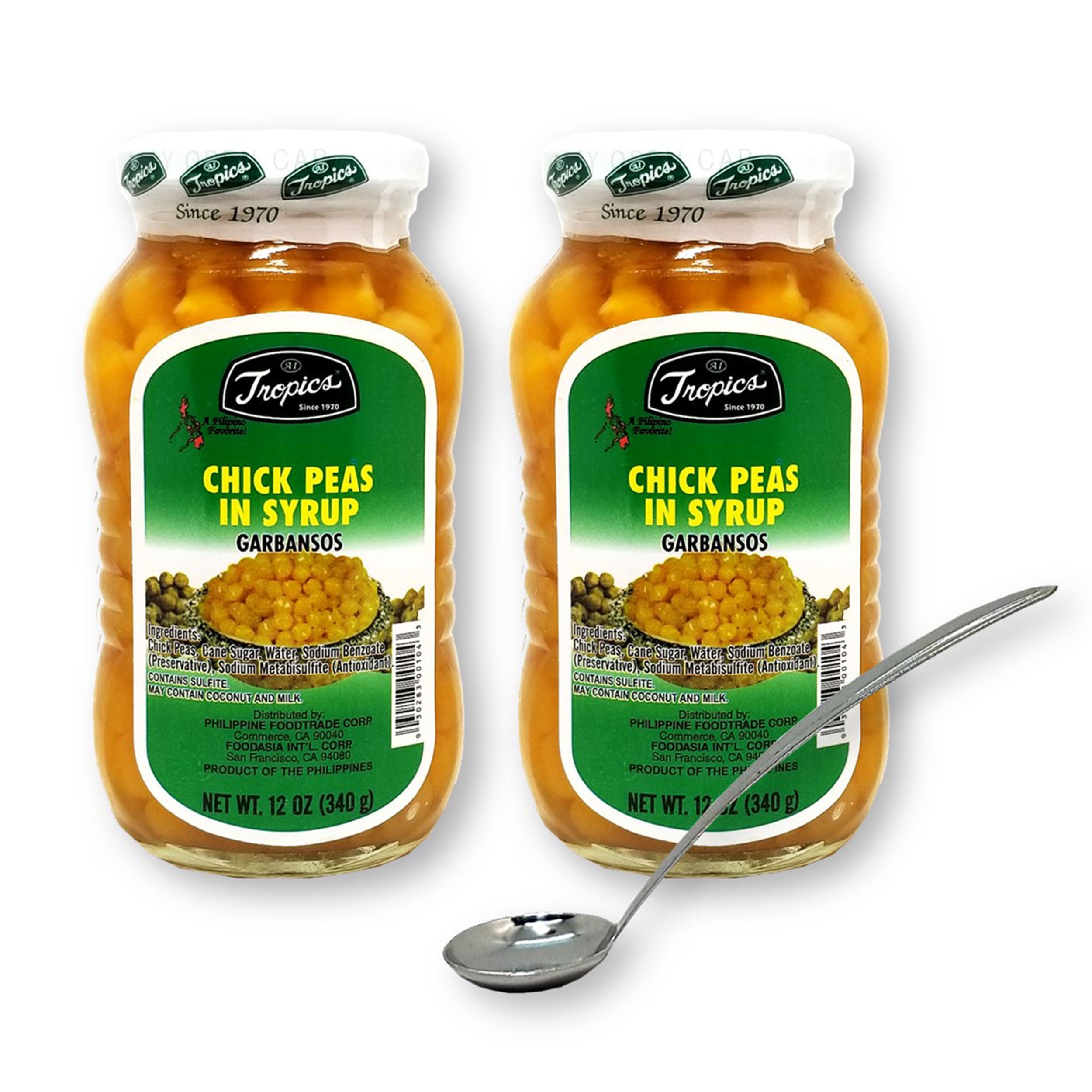 Tropics Chick Peas Garbansos (Garbanzo Beans) in Syrup 12 Oz. 2-PACK ...