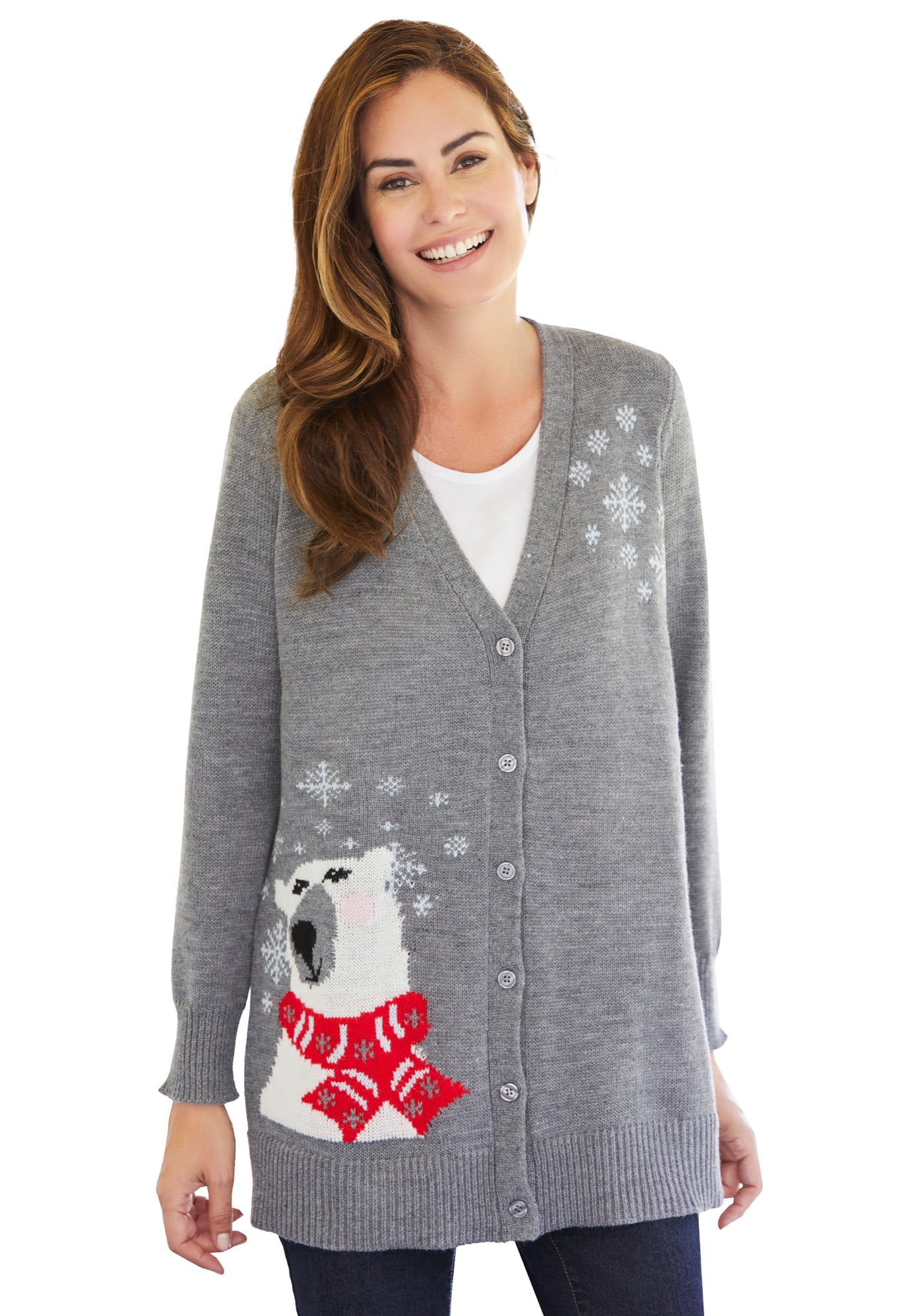 Woman Within Women's Plus Size Holiday Cardigan - Walmart.com