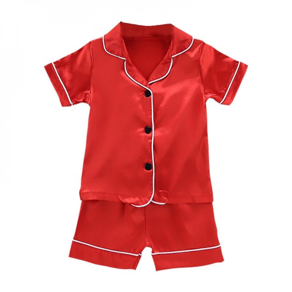 Solid Color Pajama Set for Kid Baby Boy Girl Button-up Stain Silk ...