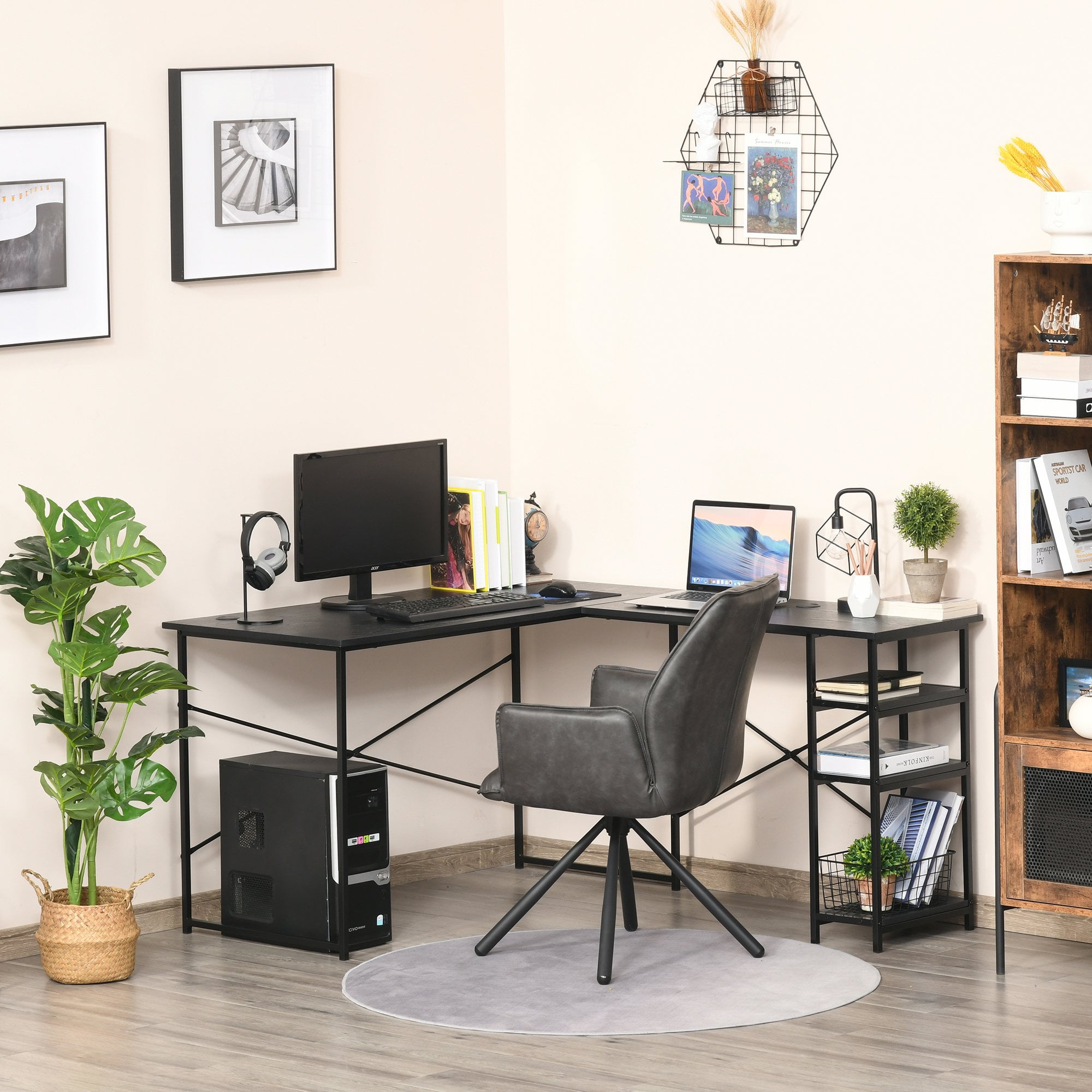 Simply-Me L Shaped Desk with Shelves Round Corner Computer Desk Gaming ...