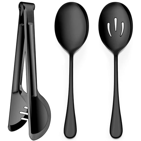 SHTUUYINGG3 Large Black Serving Spoons, 3 Black Slotted Serving Spoons ...