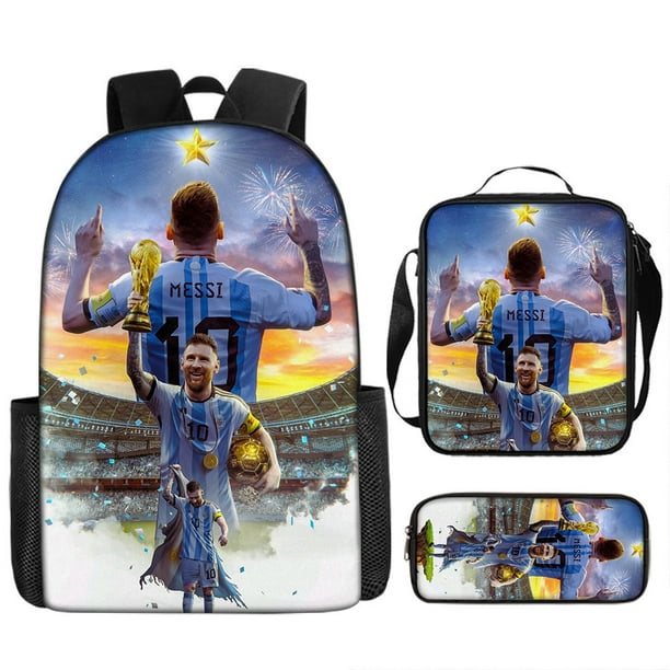 Football Star Messi Peripheral Backpack Print Three-Piece Children'S ...