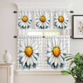 Abstract Orange Blue Watercolor Daisy Curtain Tier and Valance Set 3 ...