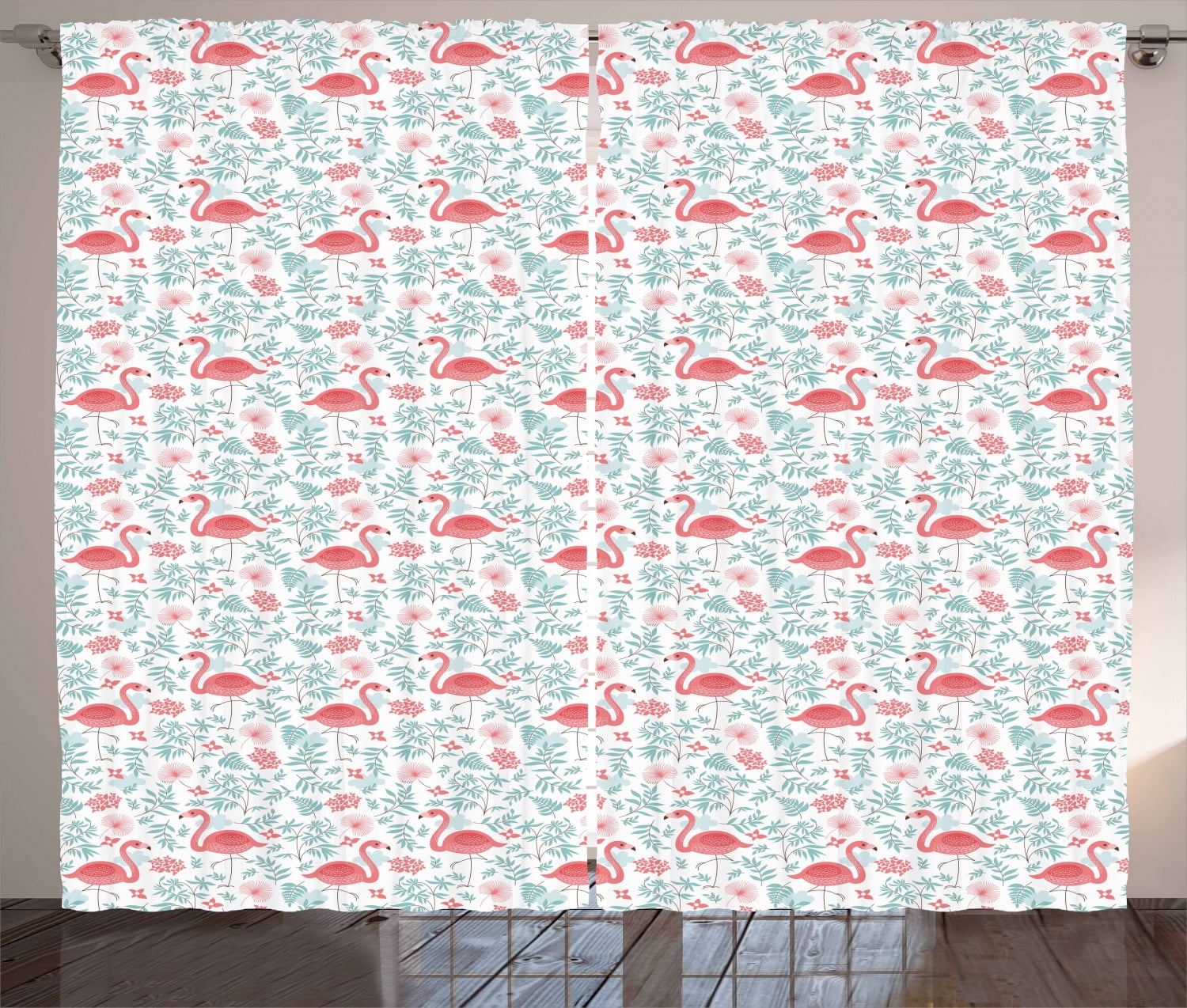 Flamingo Curtains 2 Panels Set, Rich Botanical Composition with ...