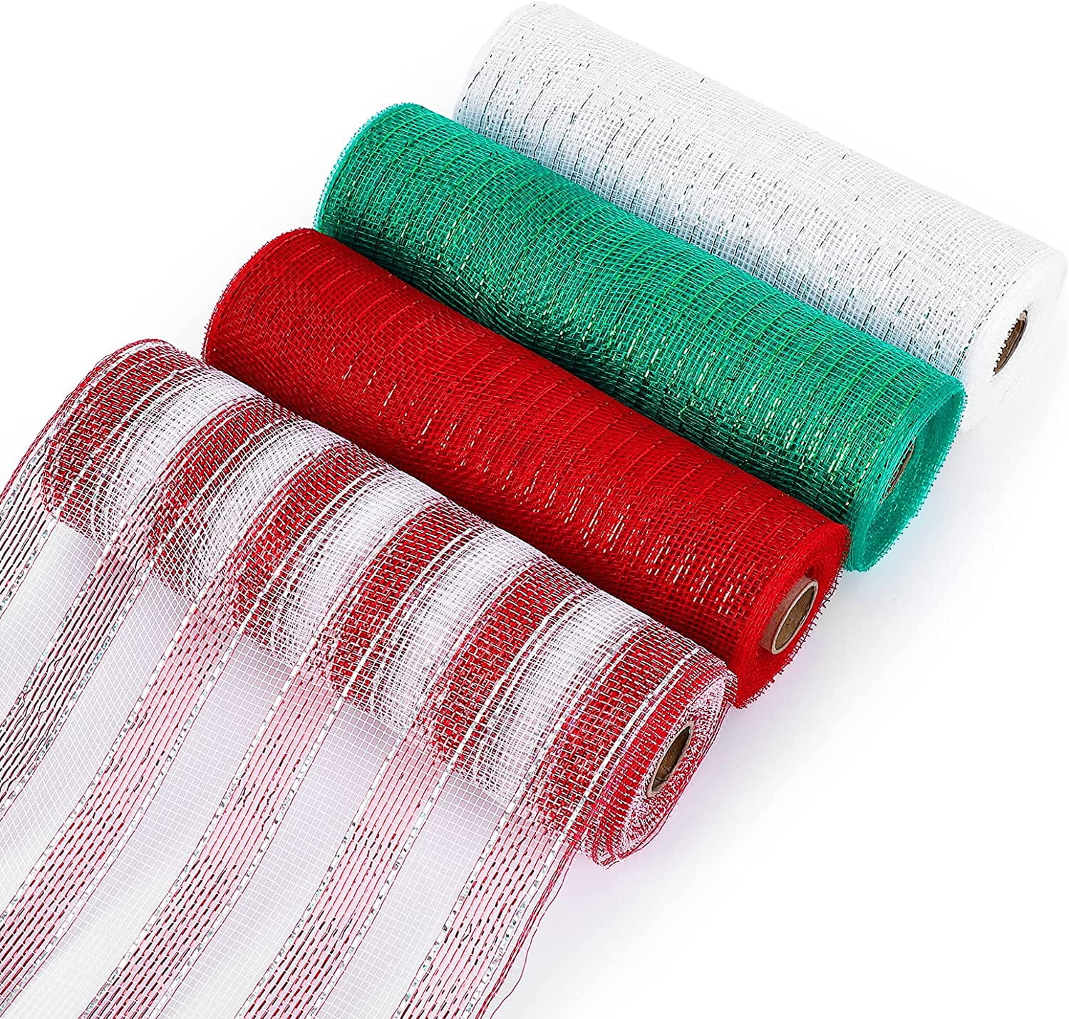 Fashionwu 4 Rolls Christmas Poly Mesh Ribbon, Metallic Foil Mesh Ribbon ...