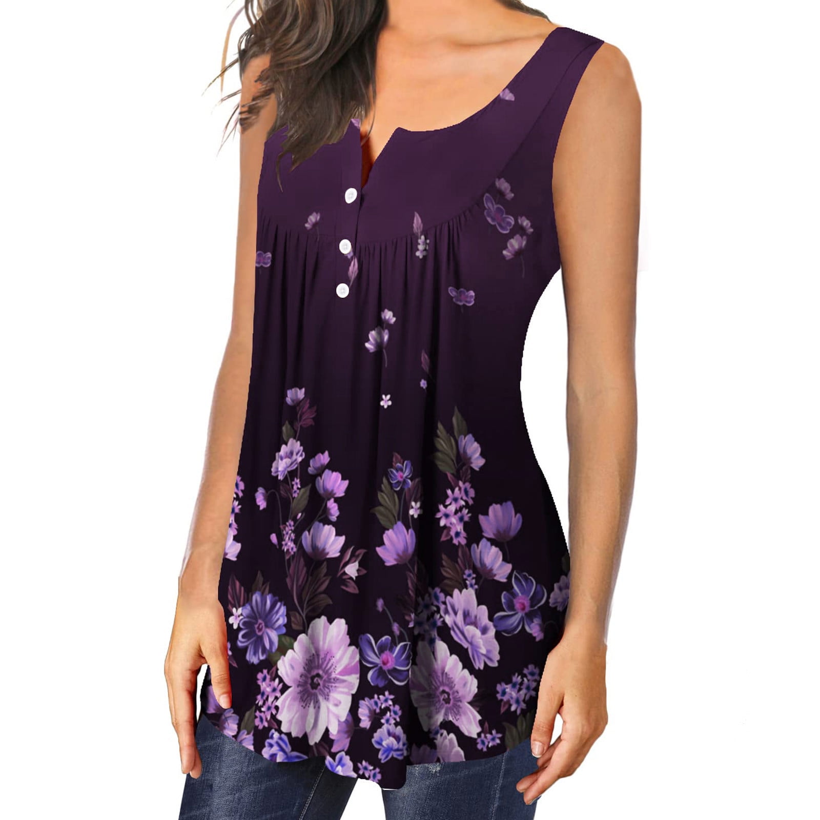 asdoklhq Womens Summer Tops,Women Casual Sleeveless V-neck Print Blouse ...