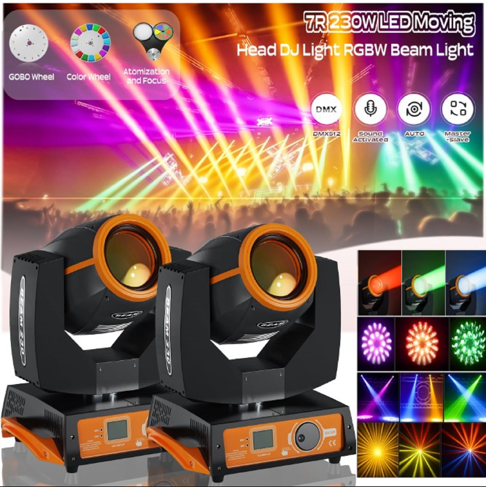 7R 230W Beam Sharpy Moving Head Light 2Pack 8 Prisms(8500K)17 Gobos DJ ...