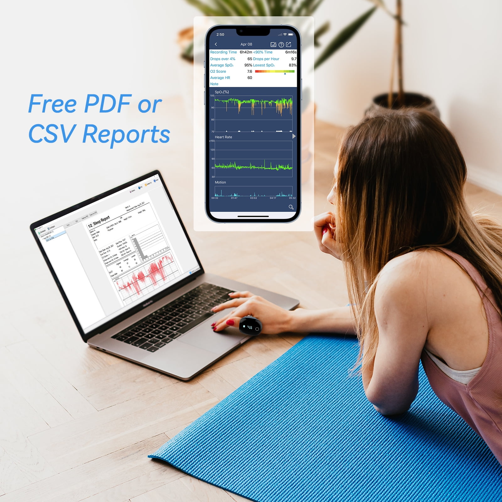 Buy Wellue O2 Ring Sleep Monitor with Wifi Remote Control,Wearable ...