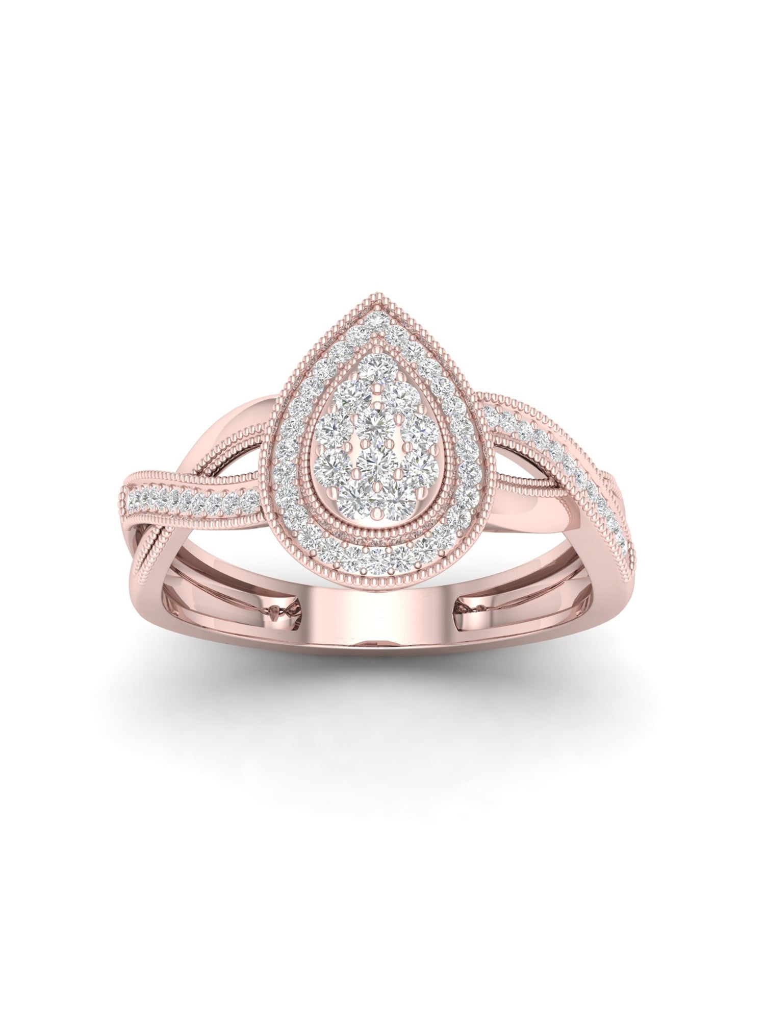 1/4Ct TDW Diamond 10K Rose Gold Pear Shape Cluster Halo Promise Ring (I ...