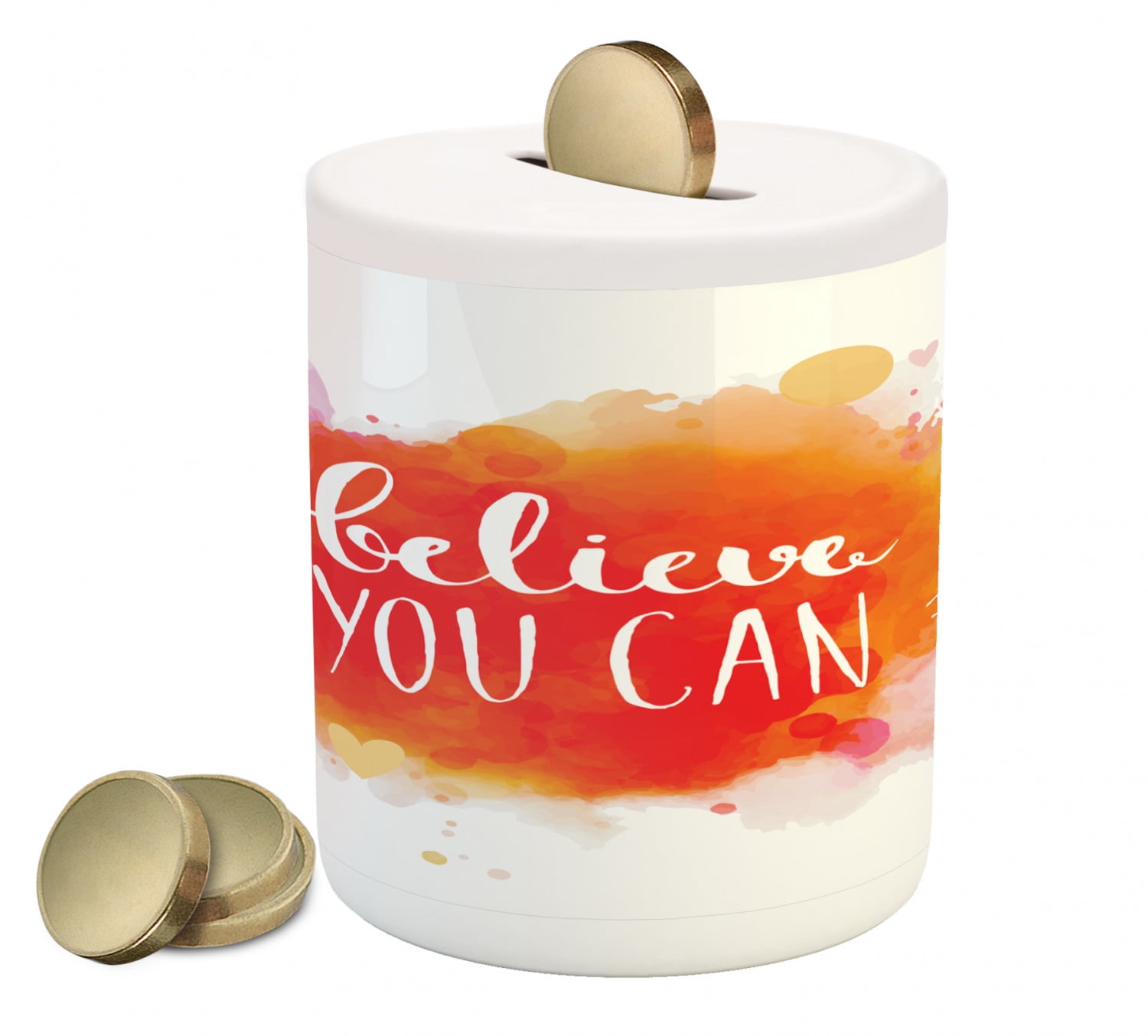 Colorful Piggy Bank, Believe You Can Words on Warm Toned Color Splashes ...