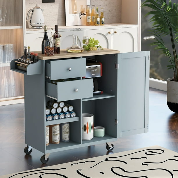 Kitchen Island Cart on Wheels, Rolling Kitchen Island with Storage ...