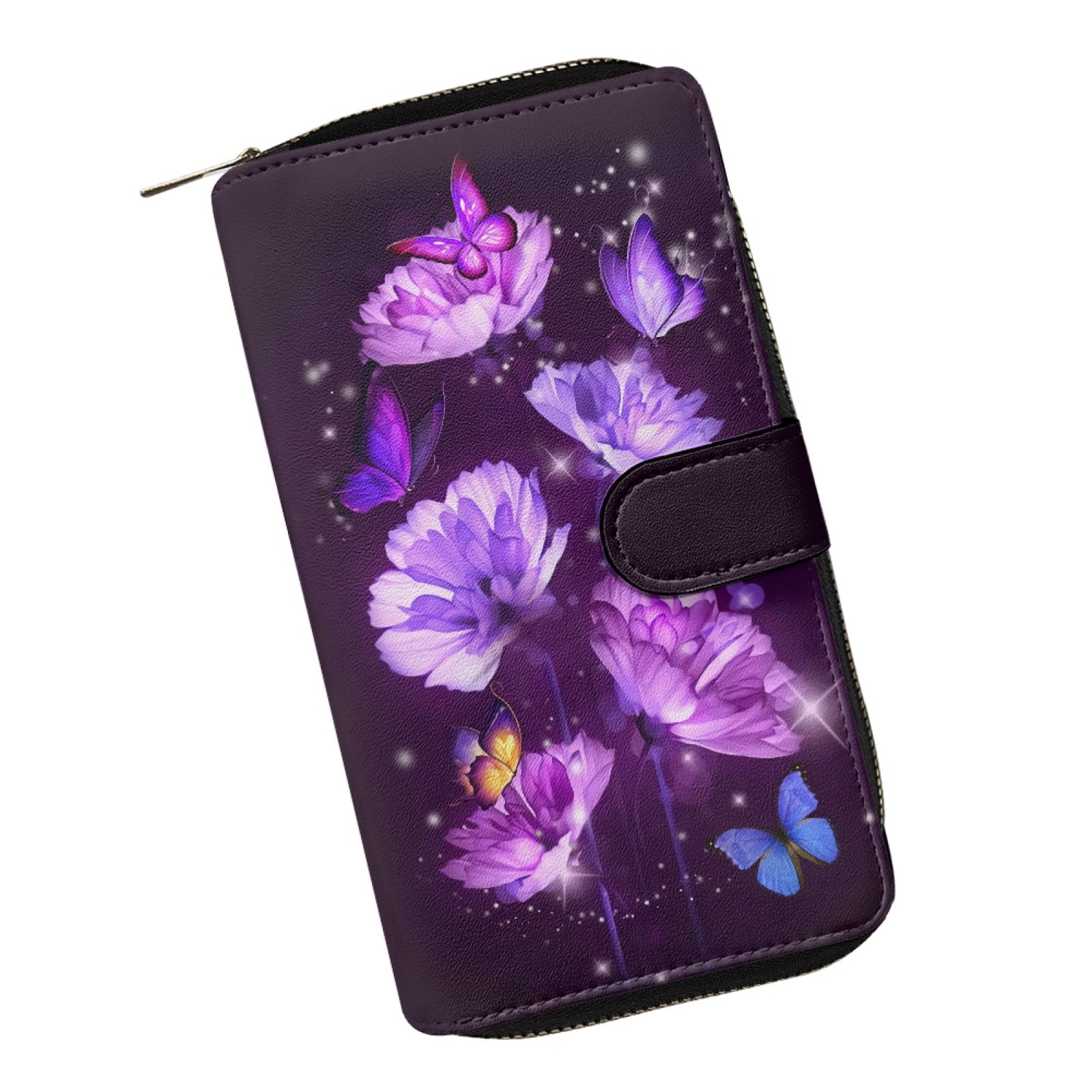Xoenoiee Purple Butterfly Floral Print Women Snap on Wallet Faux ...