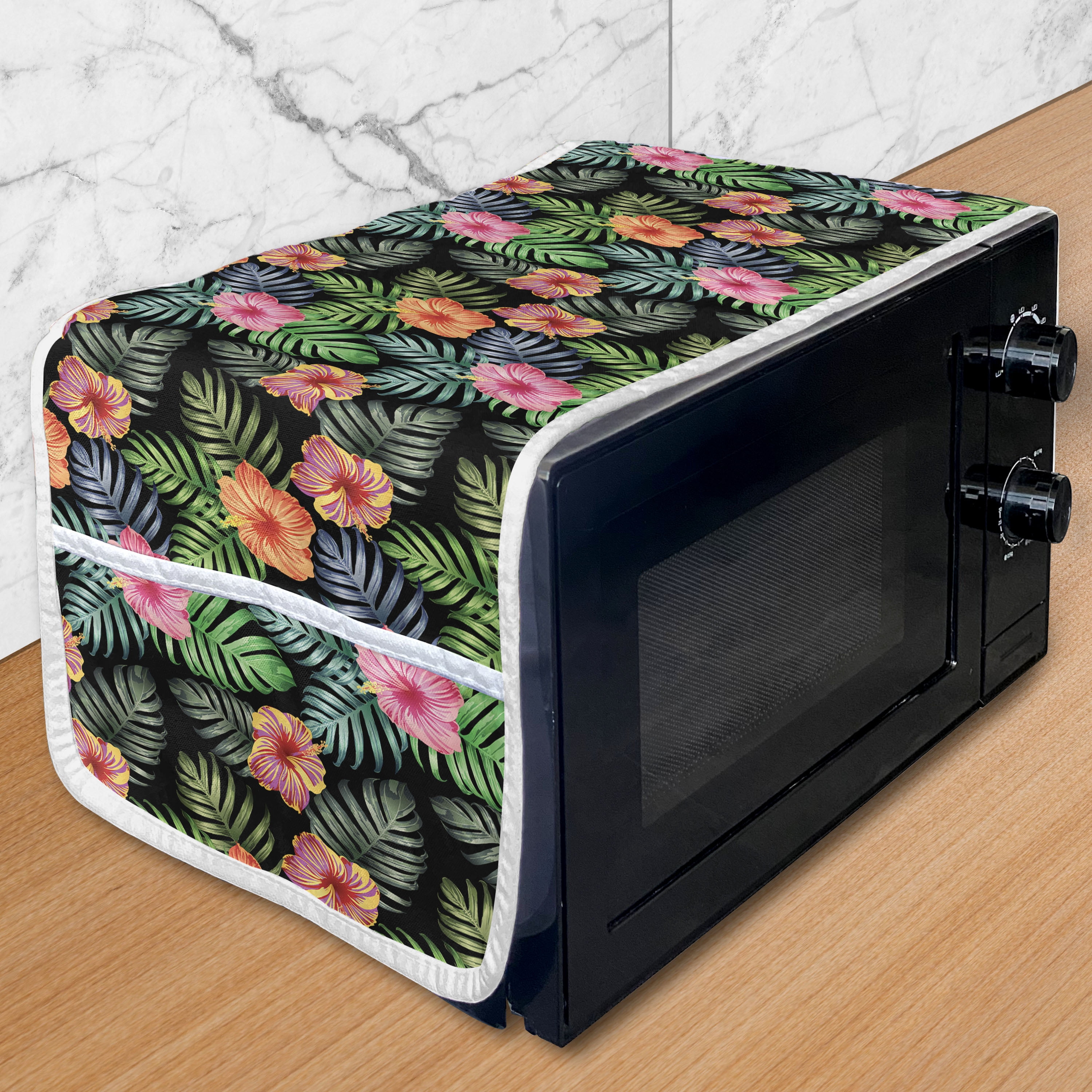 Hibiscus Microwave Oven Cover, Palm Leaves and Warm Climate Flowers in ...