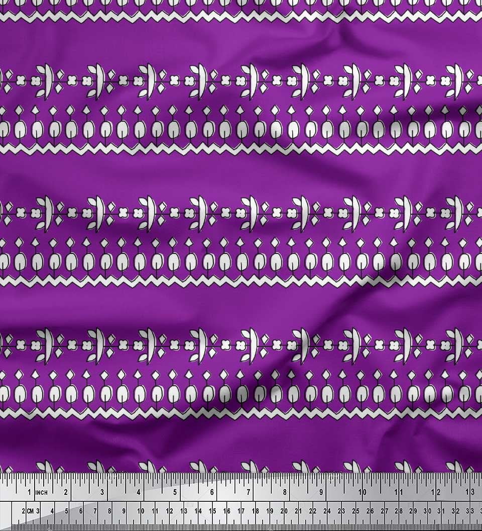 Soimoi Satin Silk Fabric Floral & Flying Swan Block Fabric Prints by ...