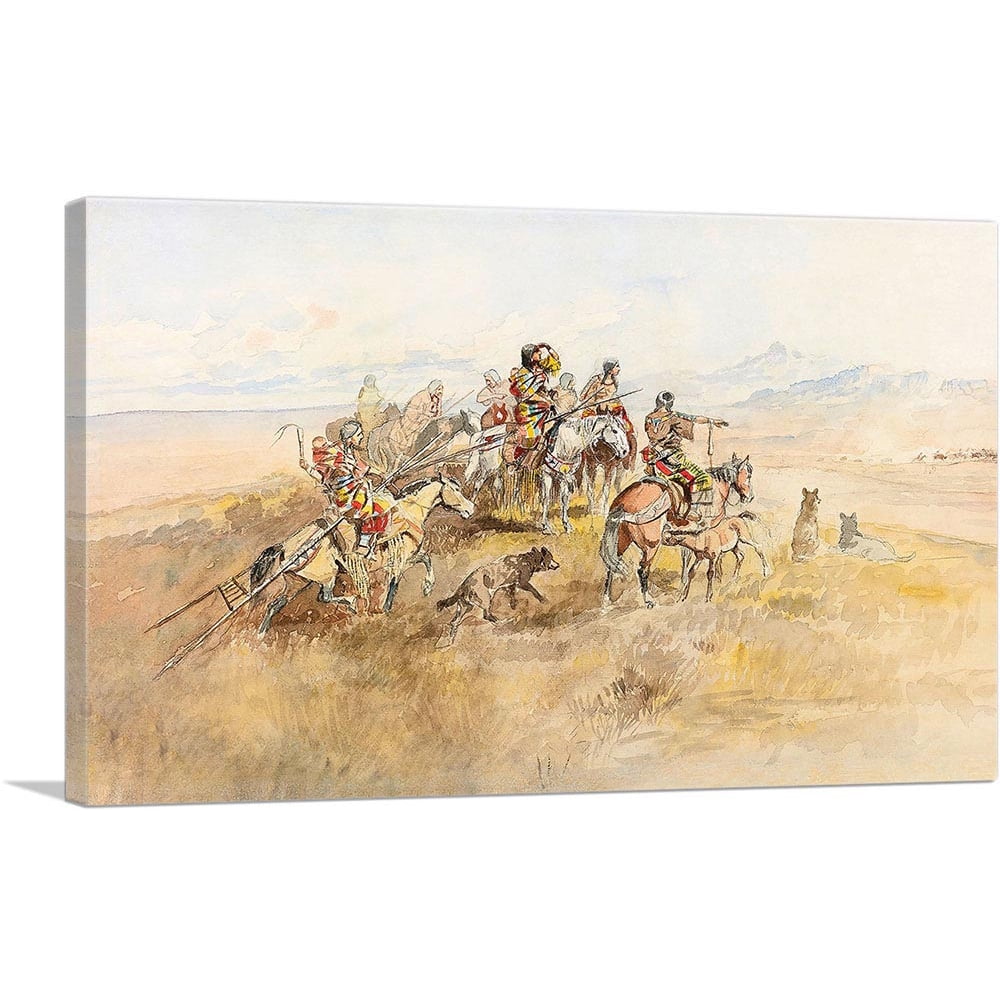 ARTCANVAS Watching The Buff Canvas Art Print by Charles Marion Russell ...