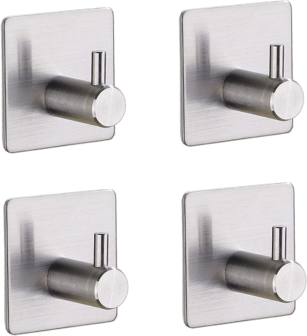 Silver Stainless Steel Self Adhesive Bathroom Towel Hooks Heavy Duty ...