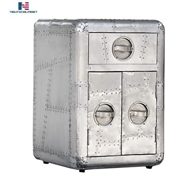 NauticalMart Aviator Aero Aluminum Side End Table, Bed Side One Drawer ...