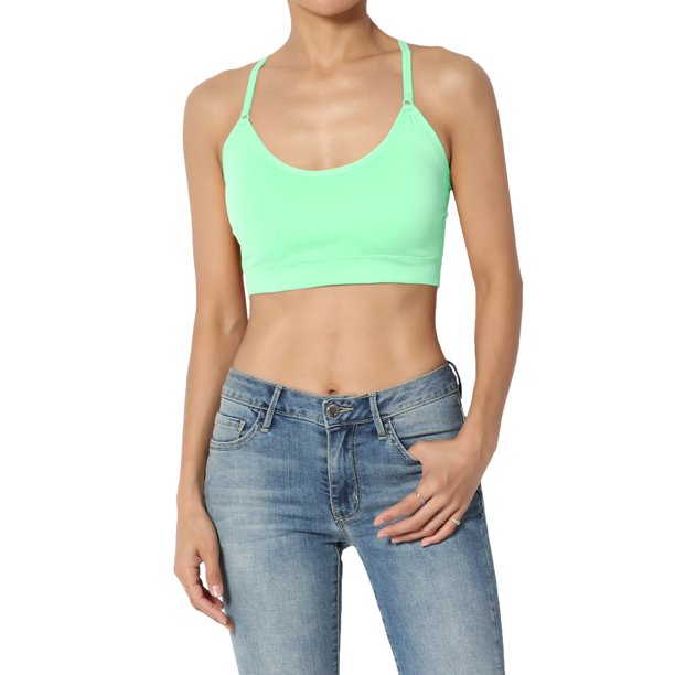 Themogan Womens Plus Removable Pad Cross Back Spaghetti Strap Bra Top