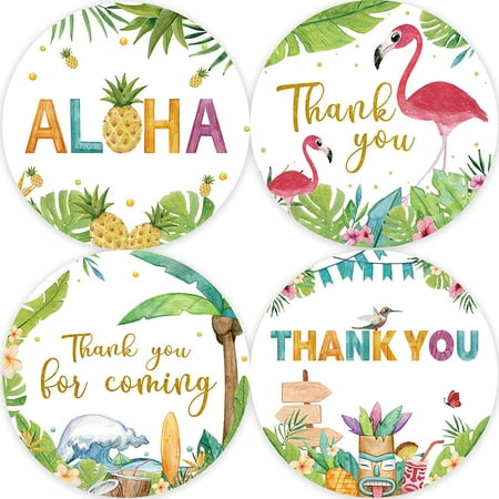 80 Aloha Thank You Stickers, Summer Tropical Themed Birthday Party ...