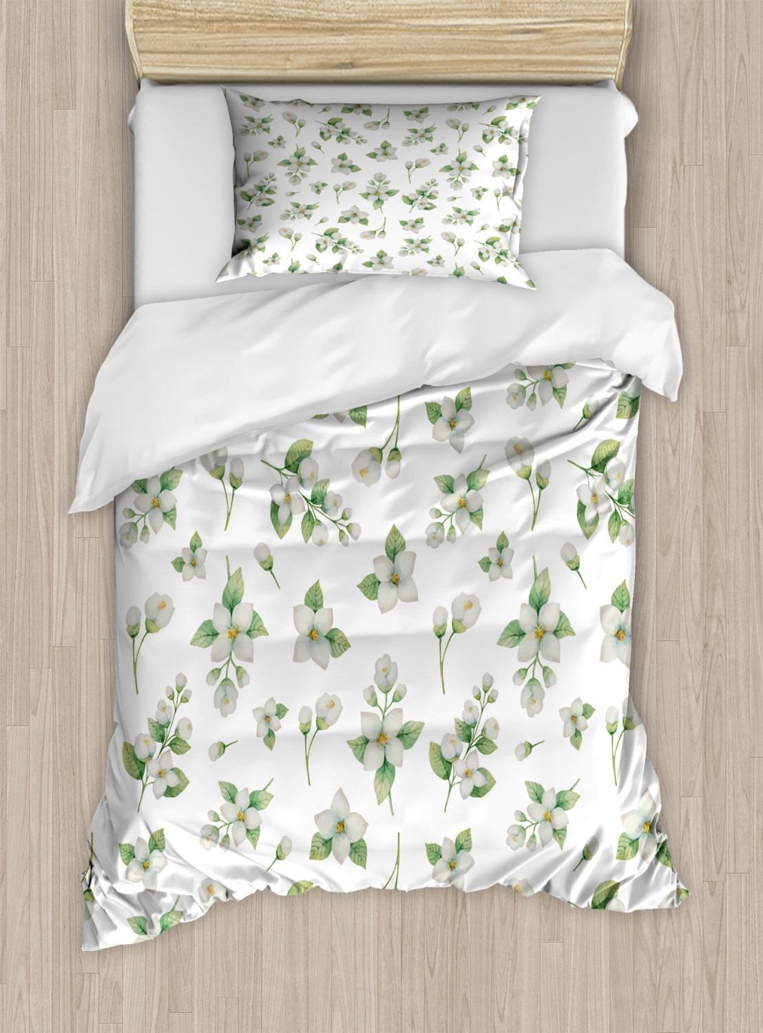 Jasmine Duvet Cover Set Twin Size, Watercolor Botany Theme with ...