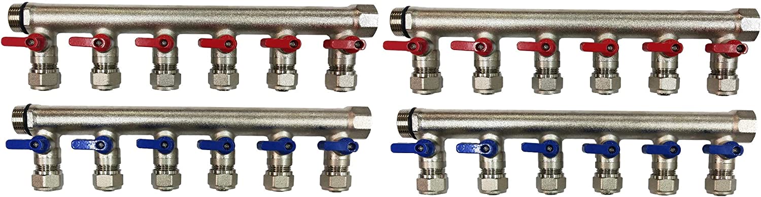 DMNI 12 Loops Plumbing Manifolds - 3/4" NPT Thread - Inlet 1/2" Outlet ...
