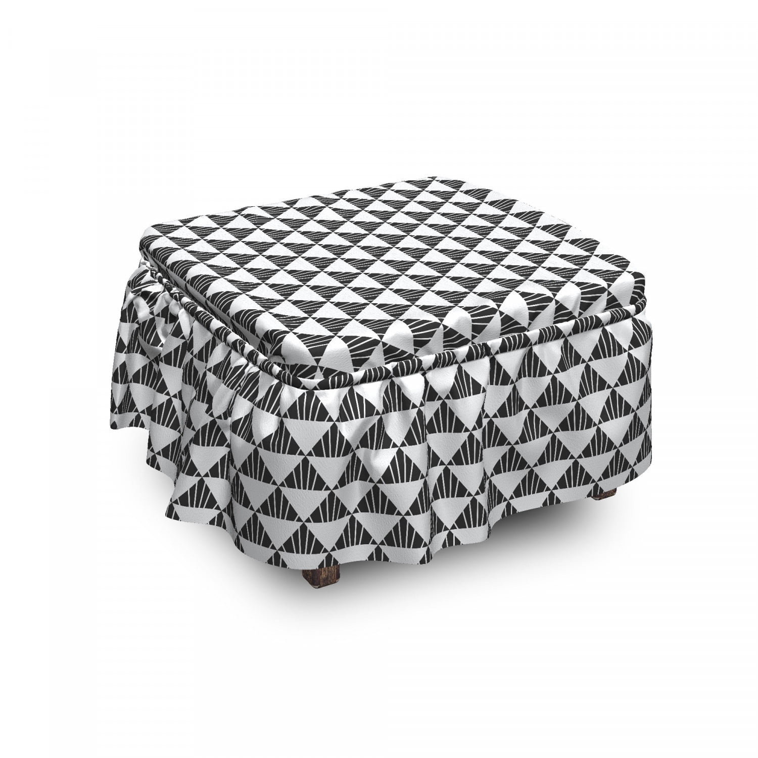 Abstract Ottoman Cover, Art Deco Triangles Motif, 2 Piece Slipcover Set ...