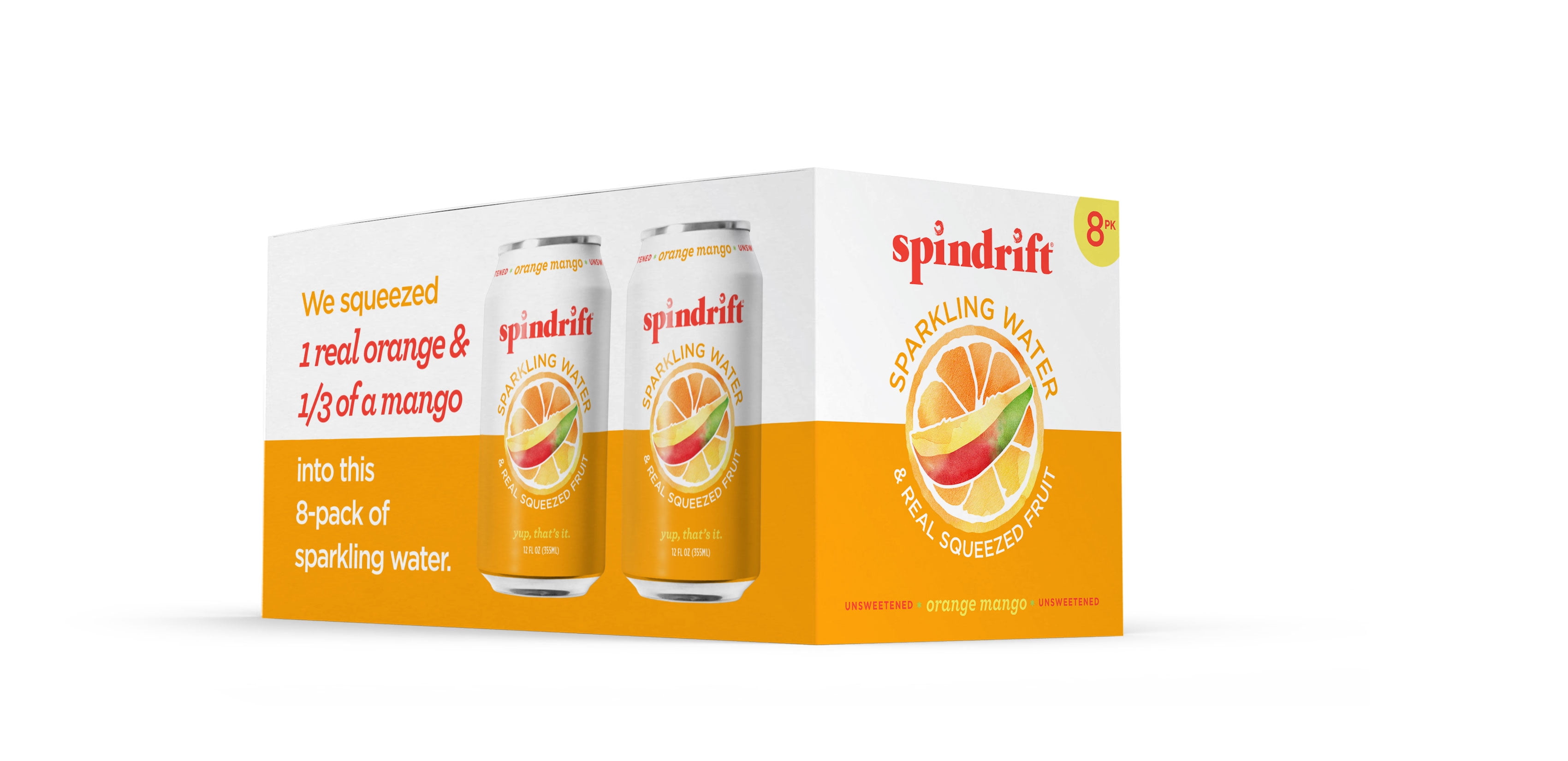 Spindrift Unsweetened Orange Mango Sparkling Water Real Squeezed Fruit ...