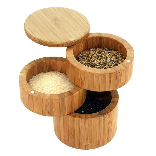 Totally Bamboo Triple Salt Cellar, Three Tier Bamboo Storage Box with ...