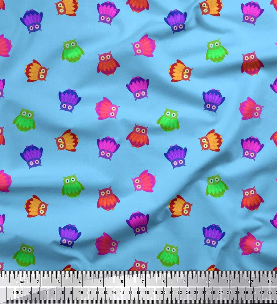 Soimoi Silk Fabric Colorful Owls Cartoon Print Fabric by The Yard 42 ...