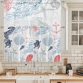 3 Pieces Swag Kitchen Curtains Set, Blue Red Coastal Nautical Valance ...
