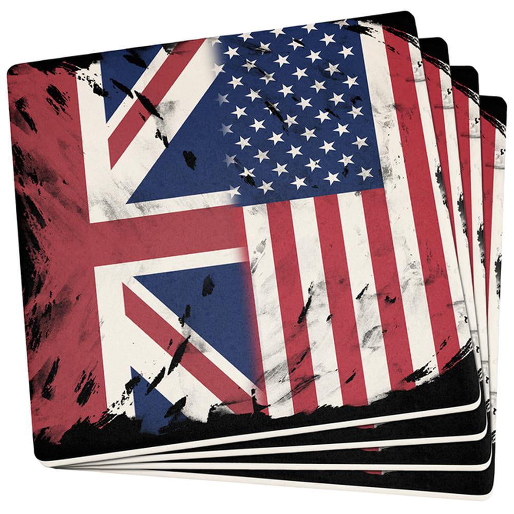 British UK American USA Flag Set of 4 Square Sandstone Coasters ...