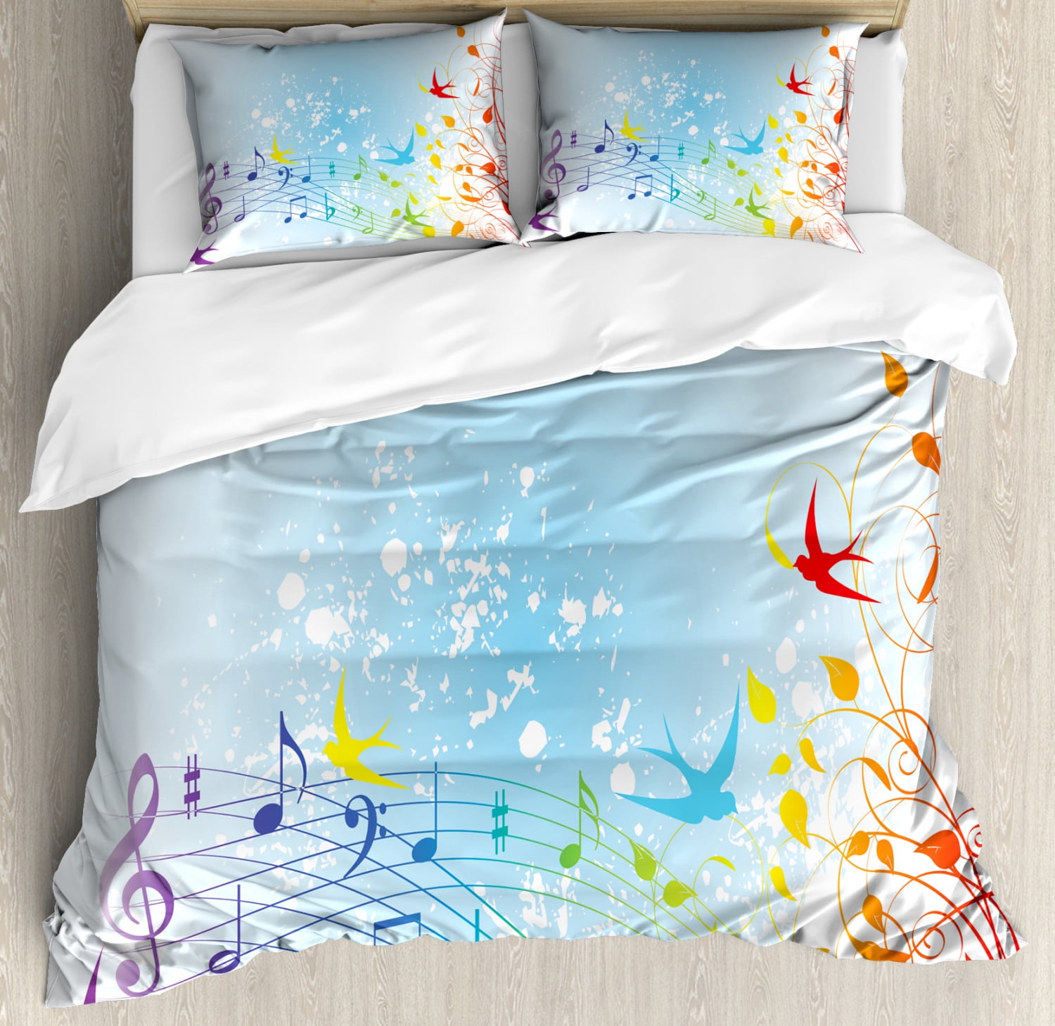 Music Note Duvet Cover Set King Size, Illustration of Spring Scene with ...