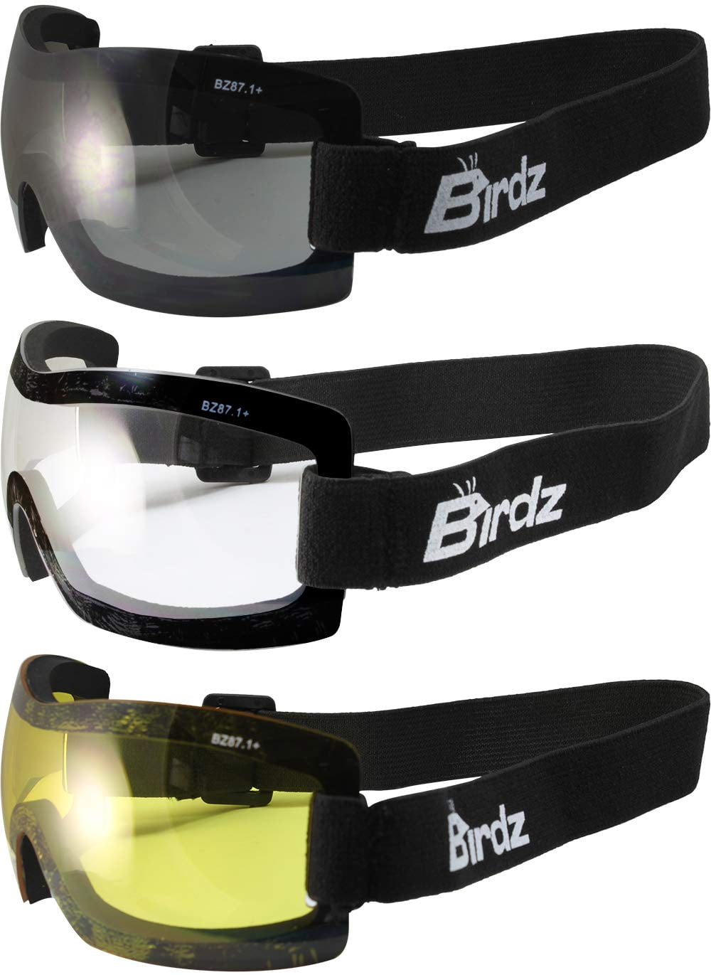 3 Pairs Birdz Wren Frameless Sky Diving Riding Goggles Anti Fog Clear ...
