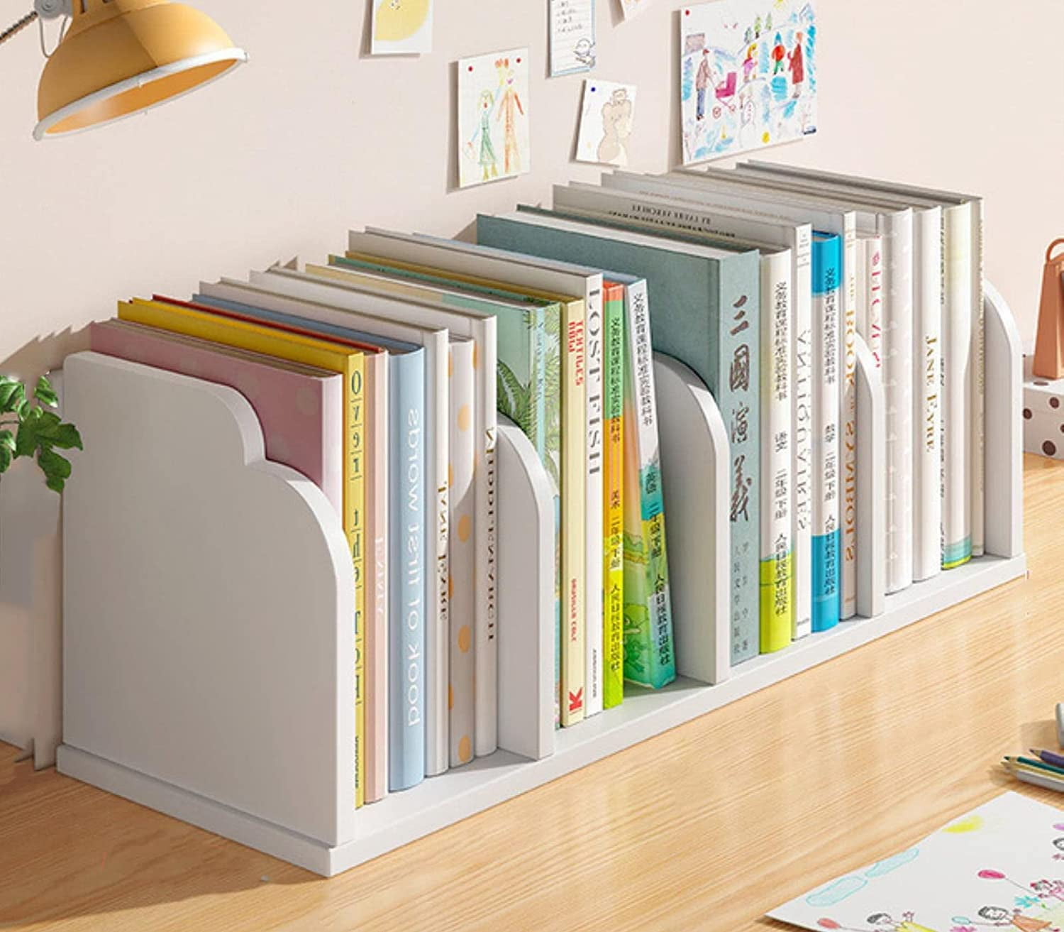 Wooden Desktop Bookshelf, Adjustable Desktop Student Shelf, Small Study ...