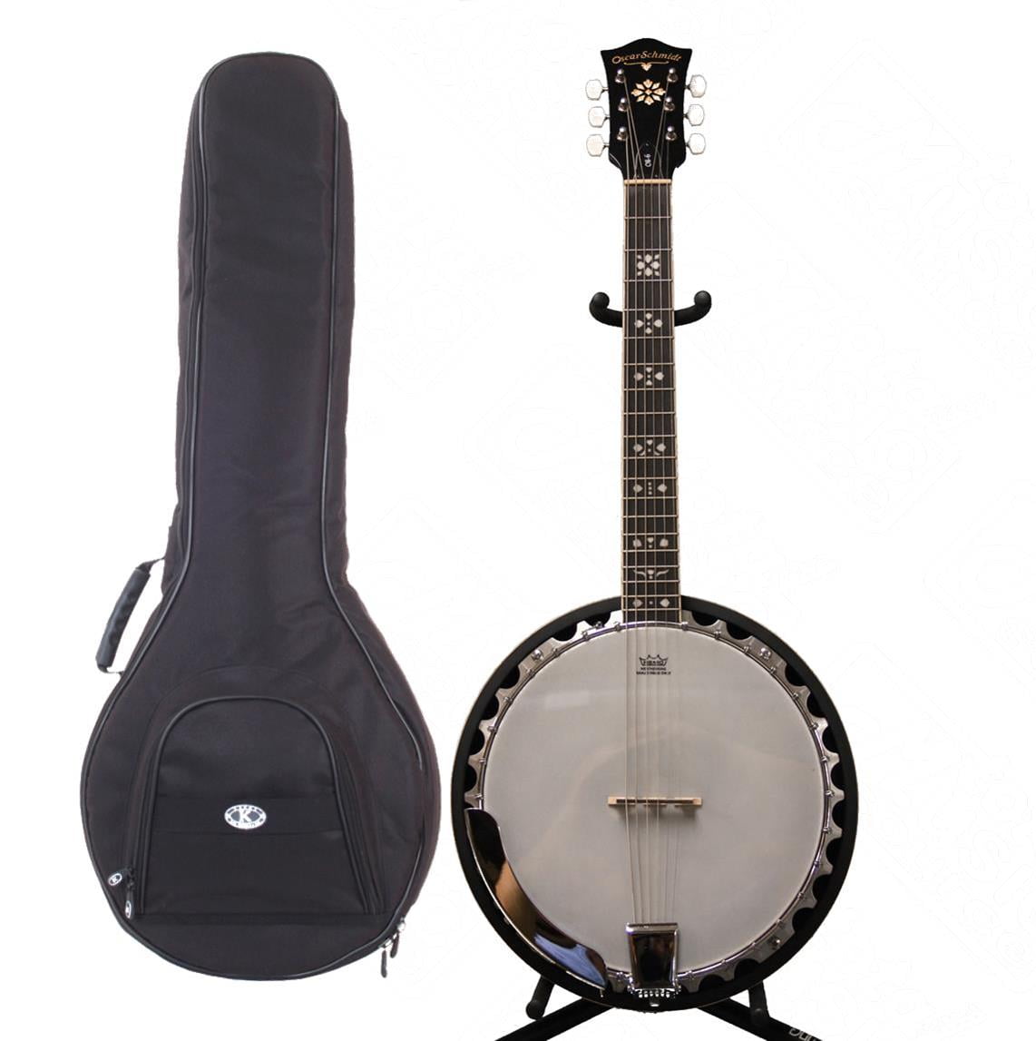 Oscar Schmidt 6-String Banjo, Remo Head, Mahogany Resonator GIG BAG ...