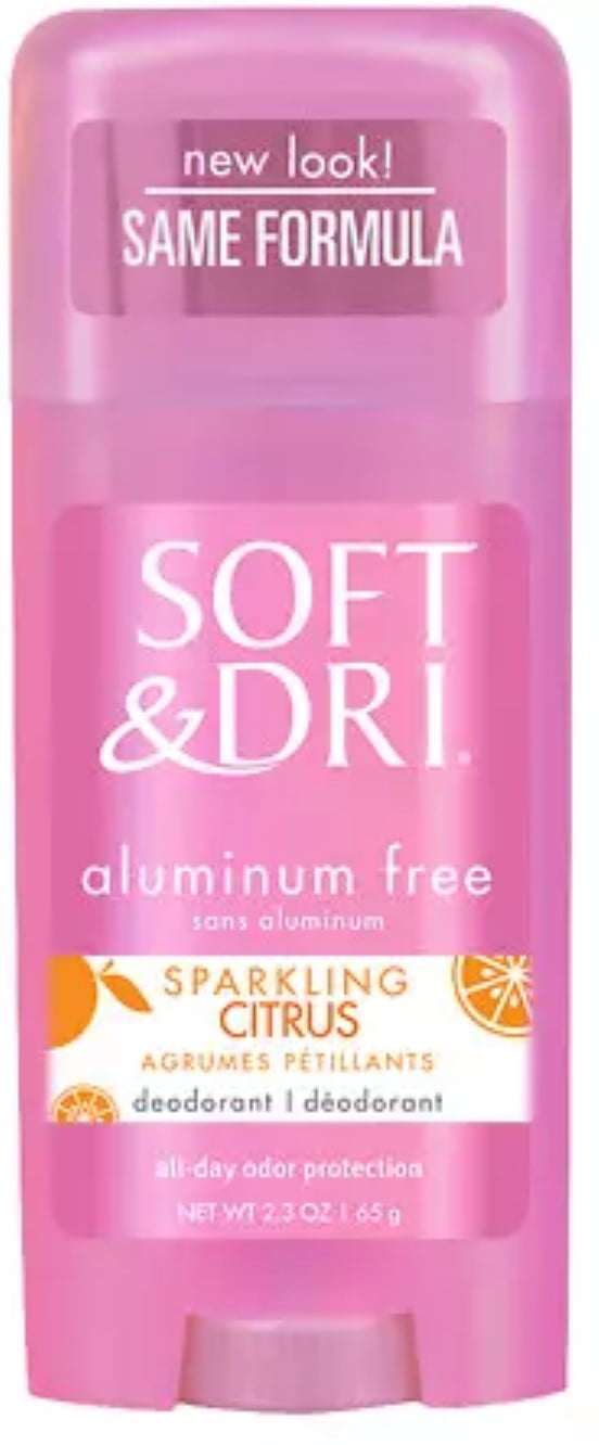 Soft & Dri Aluminum Free Solid Deodorant, Sparkling Citrus 2.3 oz (Pack ...