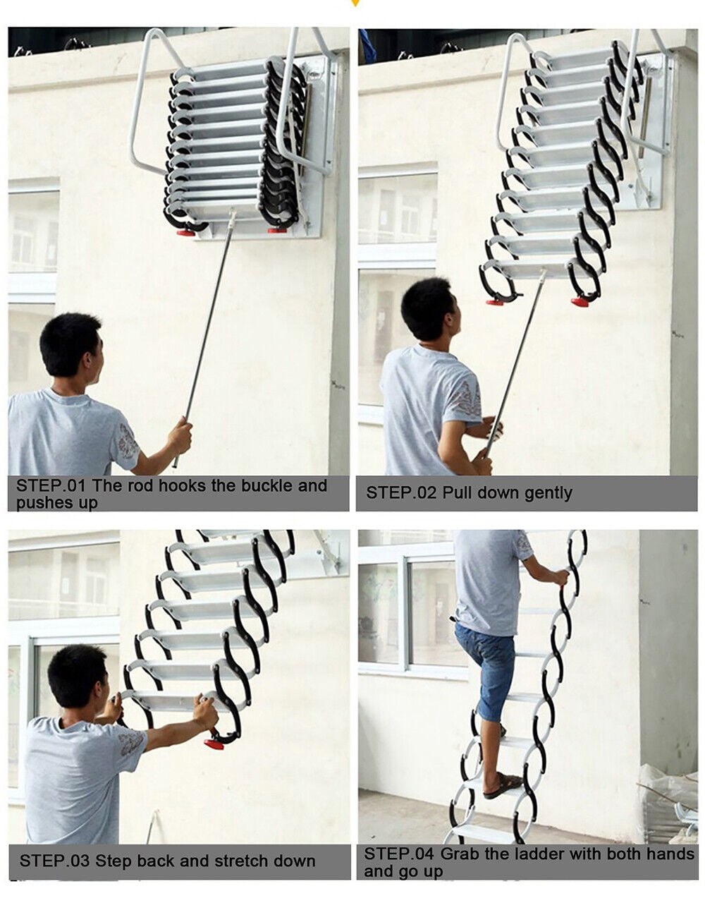 Buy Ethedeal 12 Steps Black Wall Mounted Folding Step Ladder Loft ...