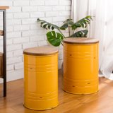 Glitzhome 2Pcs Rustic Storage Seat Stool Farmhouse End Table Metal ...