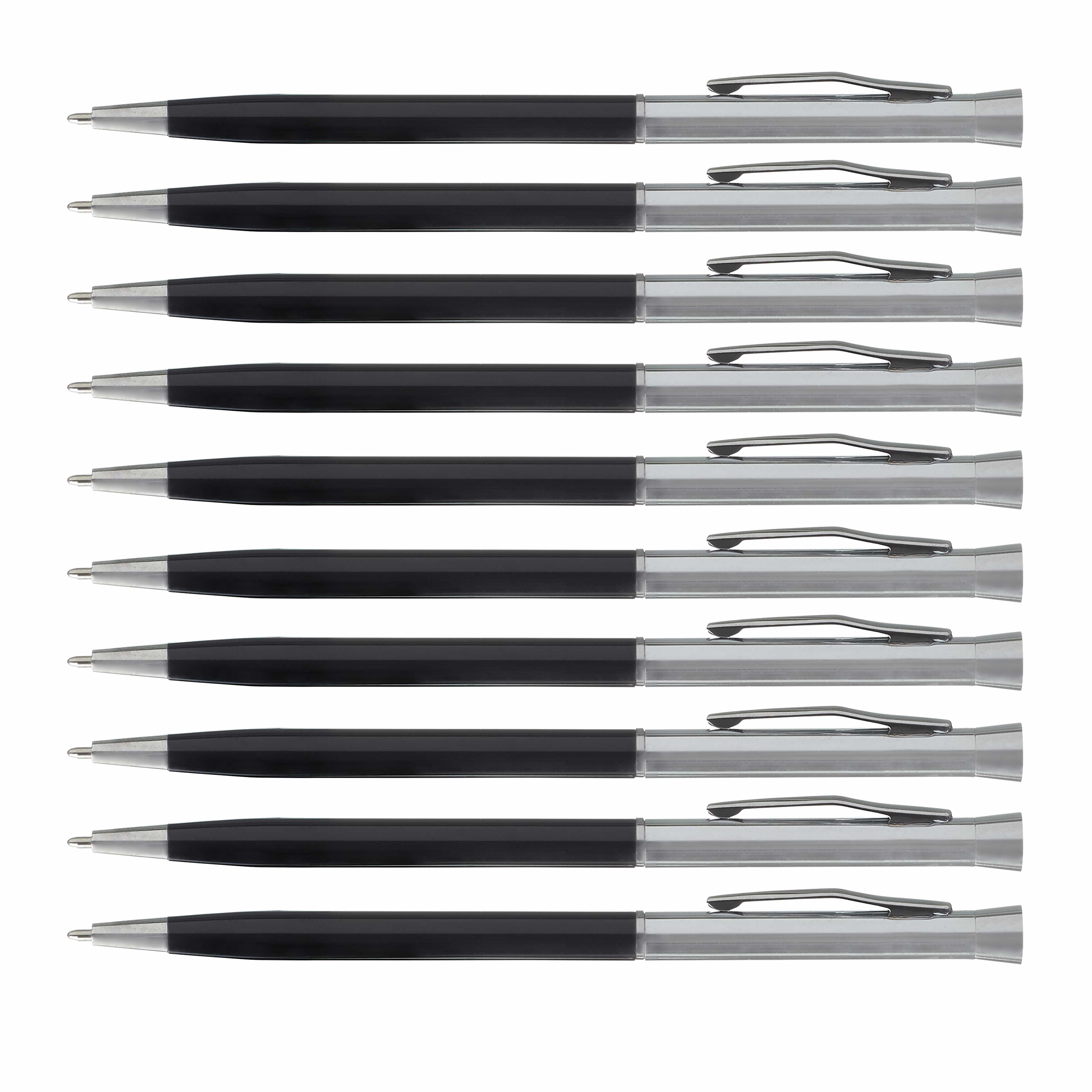 10 Slim Metal Hotel Pens Pack - Two tone, Minimalist, Black Ink - Black ...