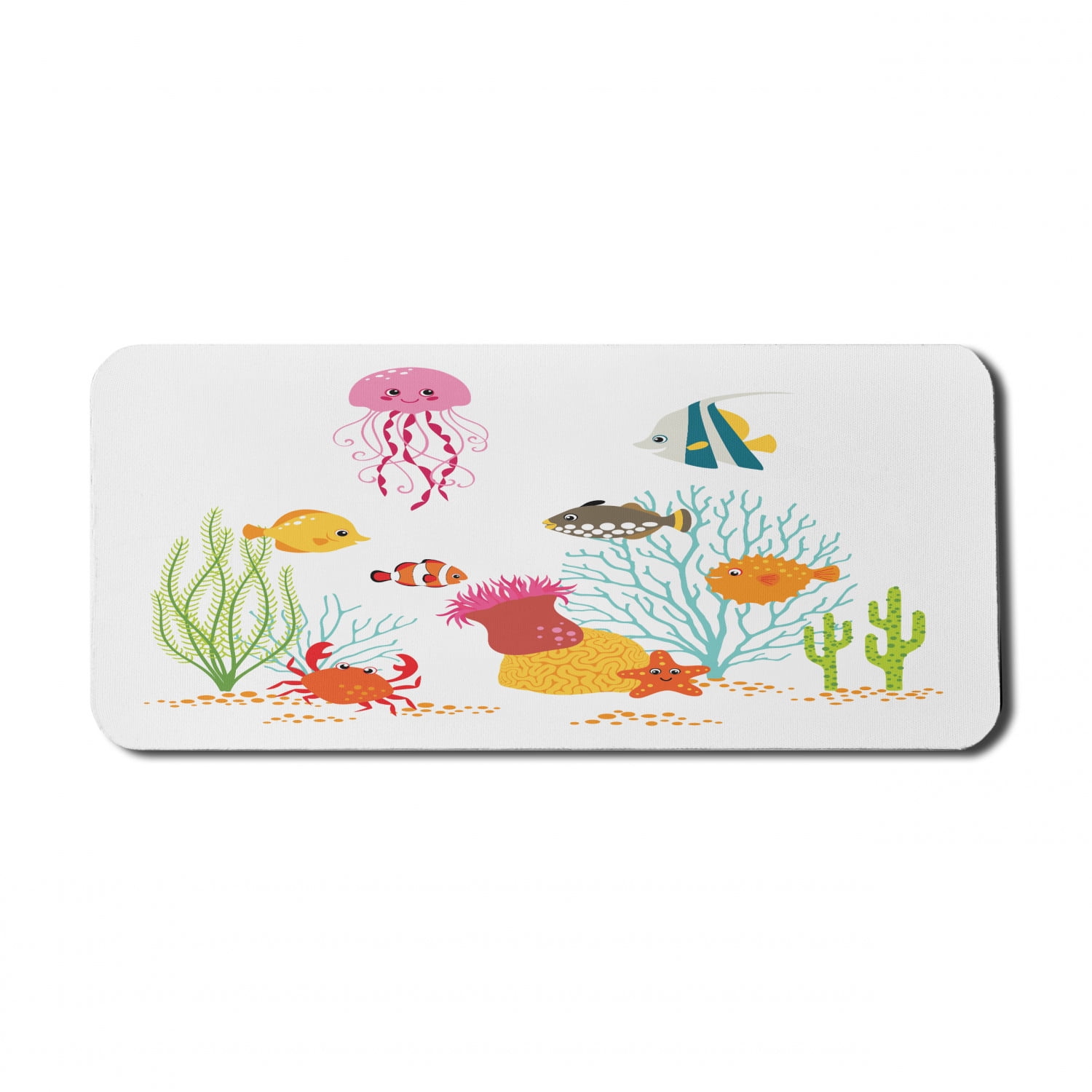 Ocean Computer Mouse Pad, Aquatic Cartoon Characters Fishes Jellyfish ...