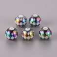 200pcs Electroplate Glass Beads Round with Grid Pattern Multi-color ...