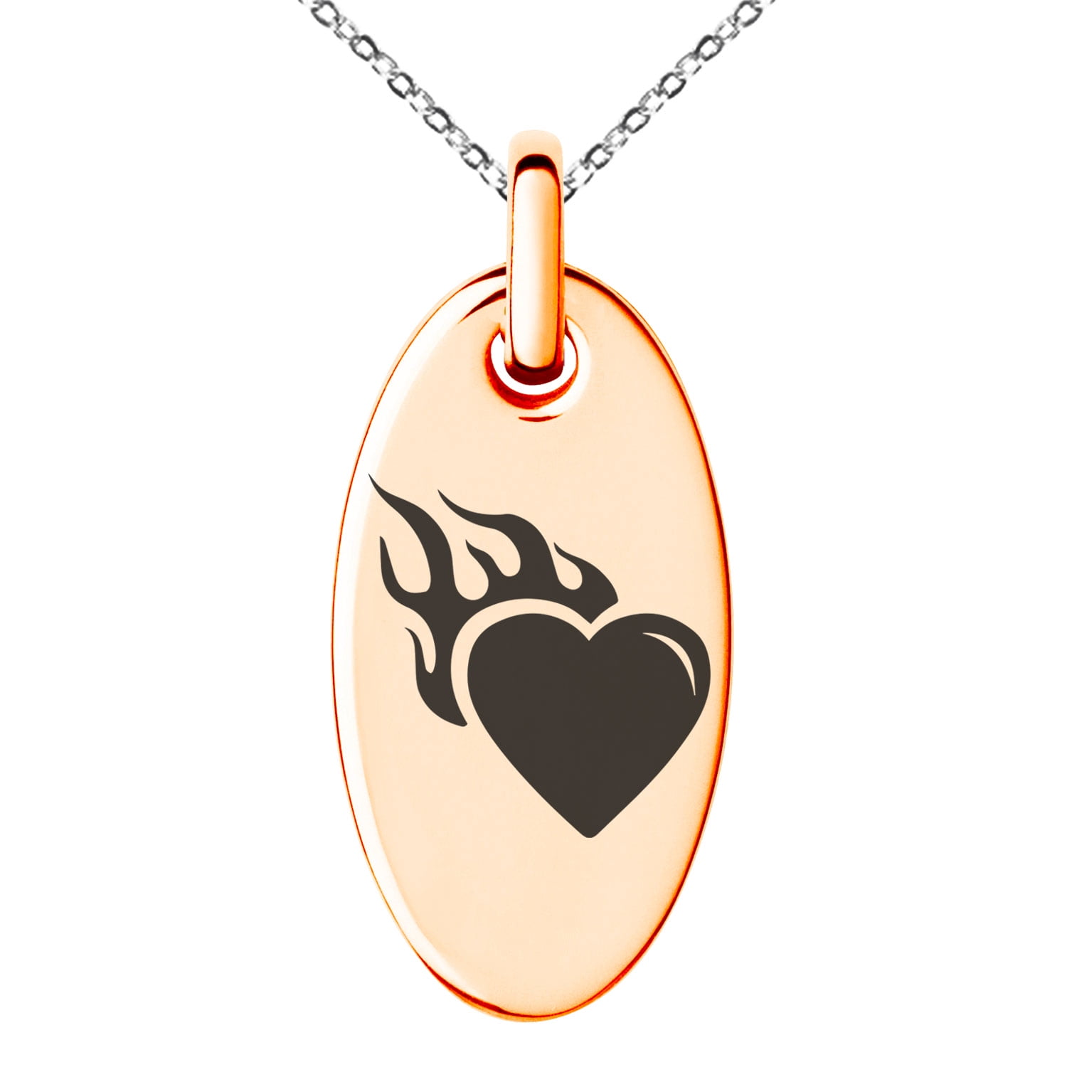 Stainless Steel Flaming Heart Engraved Small Oval Charm Pendant ...