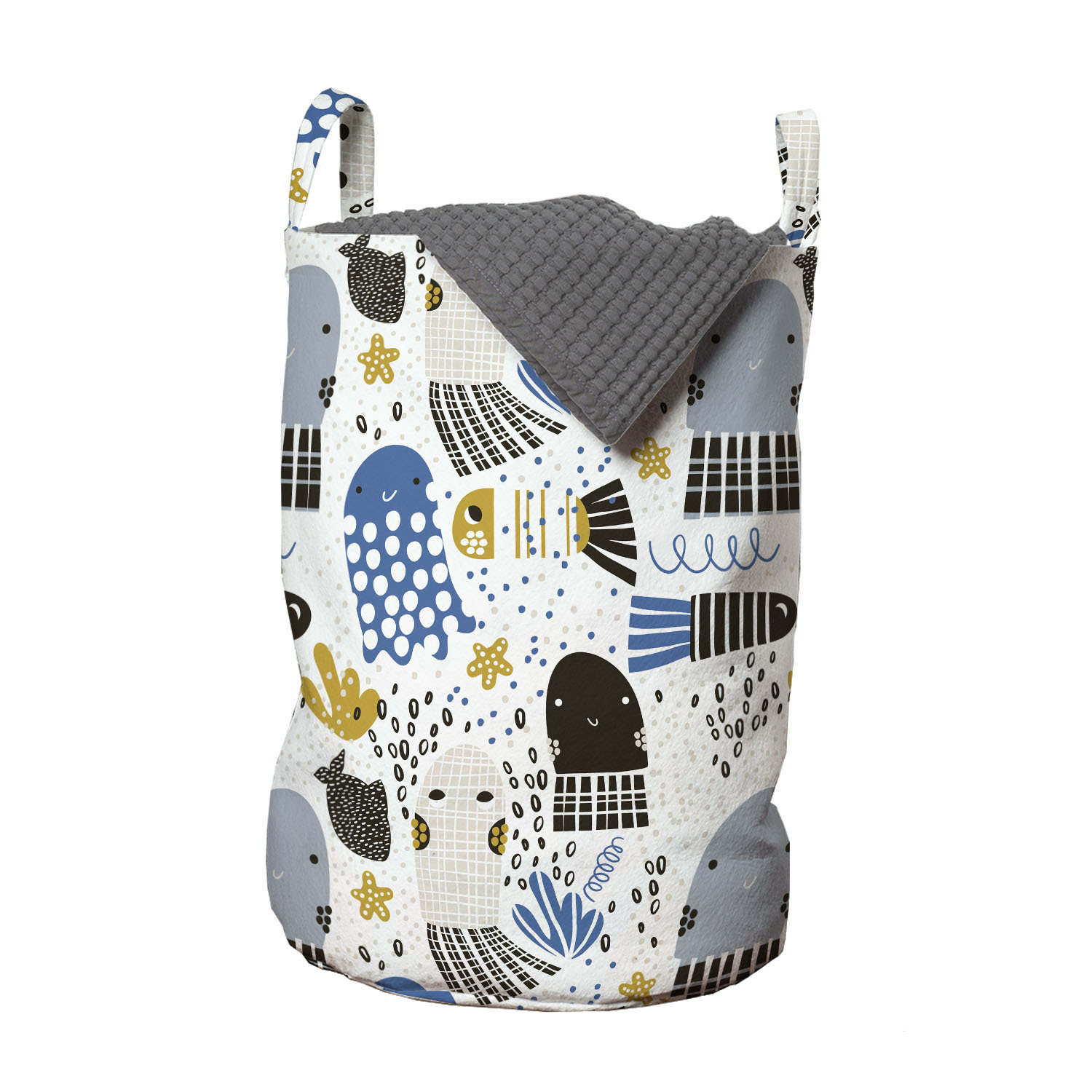 Animal Laundry Bag, Jellyfish in Contemporary Cartoon Starfish Coral ...