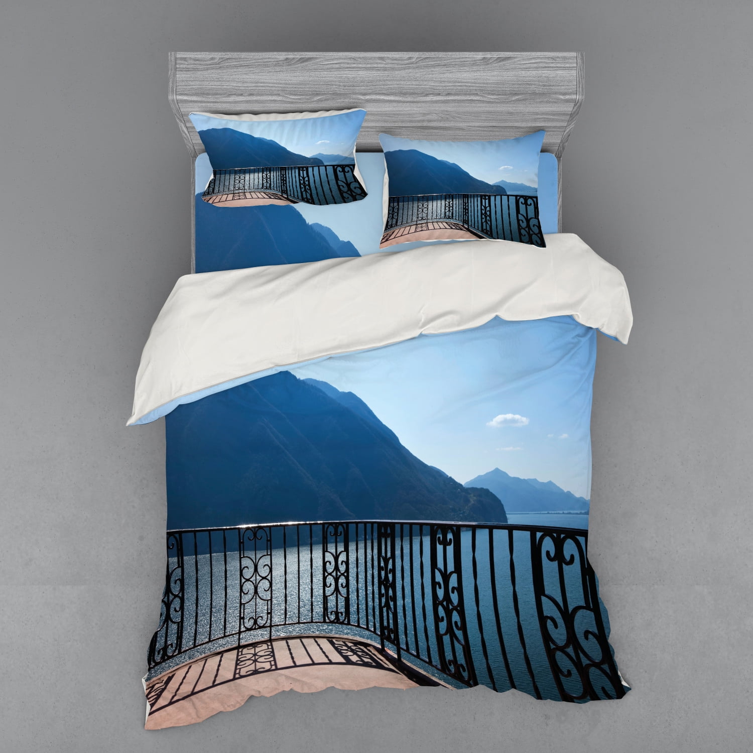 Modern Duvet Cover Set, Mediterranean Italian Design Island Mountain ...