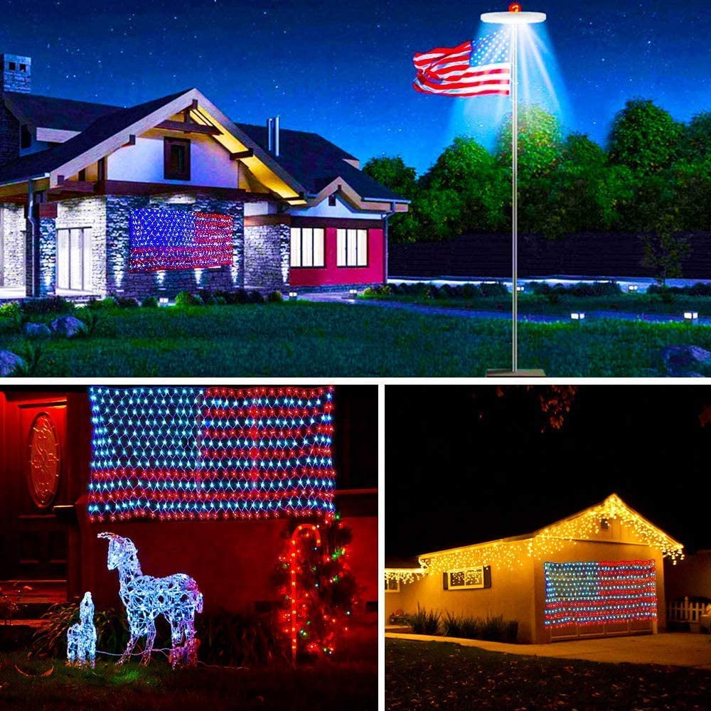 Zeeyh American Flag net Lights,420 LED USA Flag String Lights,Outdoor ...