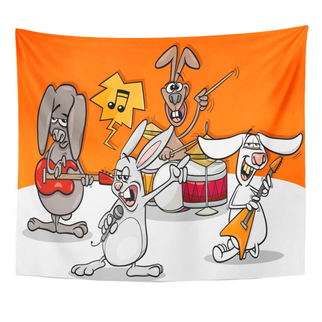 ZEALGNED Cartoon Funny Rabbits Band Playing Rock Music Wall Art Hanging ...
