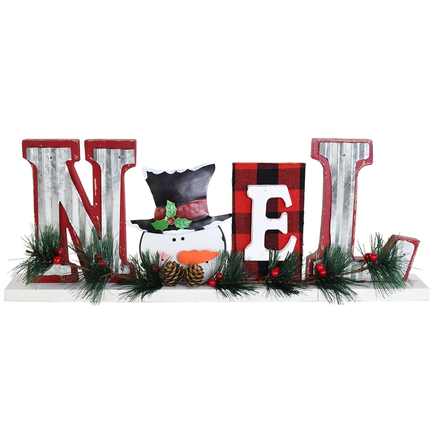Wooden Rustic Noel Cutout Tabletop Letters Decor Standing Snowman Sign ...