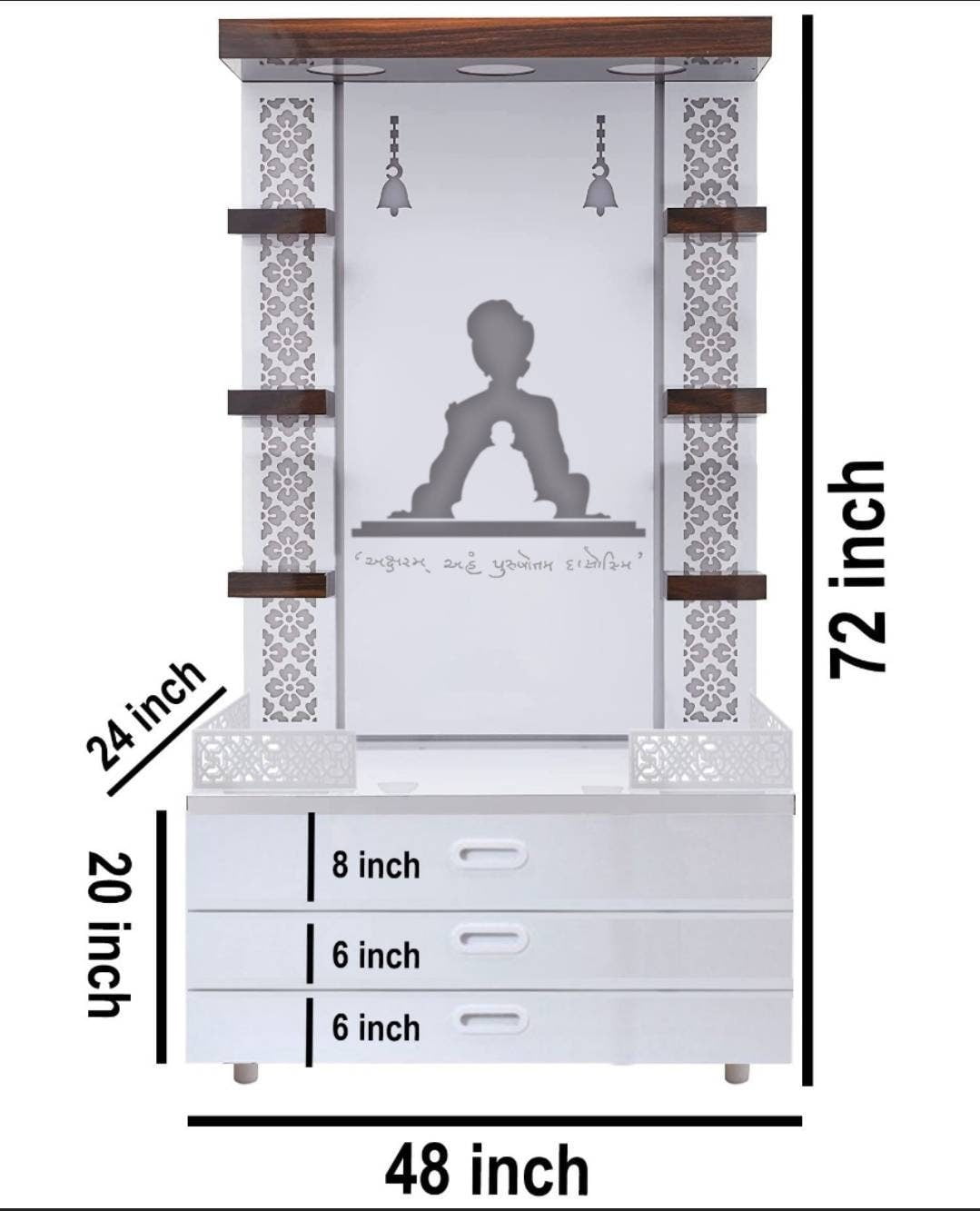 Large Wooden Mandir White Temple With LED Lights For Home And Office ...
